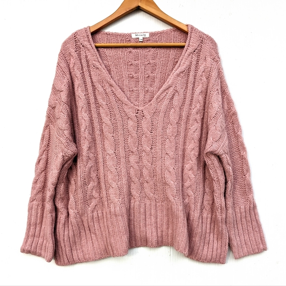 Miracle | Sweaters | Miracle Usa Dusty Rose Oversized Cable Knit Vneck ...